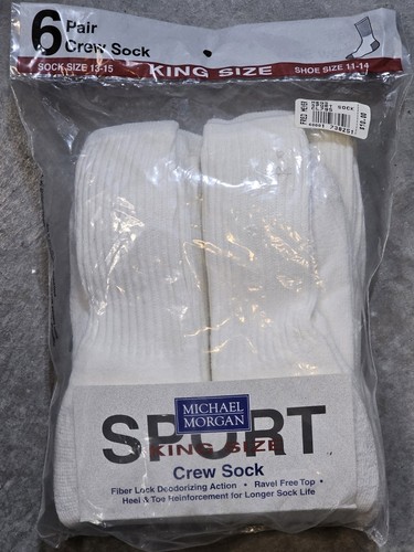 Vtg Michael Morgan King Size Crew Socks NOS 6 Pair Shoe Size 11-14 Made ...