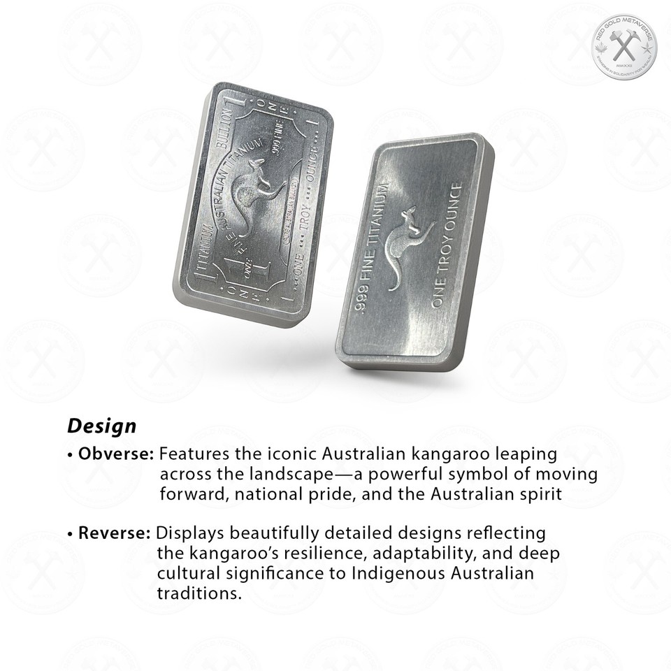 1 TROY OUNCE/OZ .999 Pure Titanium Kangaroo Bullion Ingot Bar- 31g Fine ...