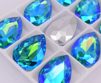 Blue AB Glass Rhinestone Tear Drop Jewels Crystal Applique Size ...