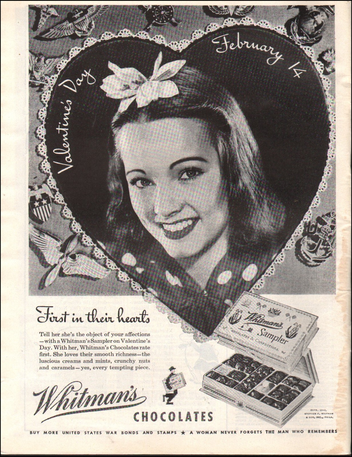 1944 Vintage ad Whitman's Chocolates retro candies Heart Feb 14 gift 04 ...