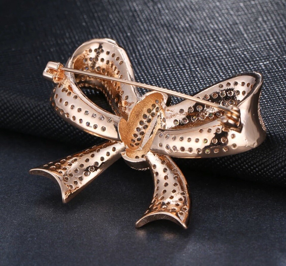 18K Rose Gold Plated Bow Knot Brooch Pin made w Swarovski Crystal Stone ...