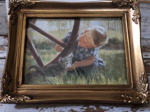 Vintage Donald Zolan Framed Lithograph Country Kitten Original Shipper ...
