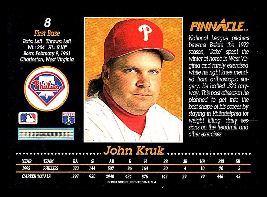 1993 Pinnacle #8 John Kruk Dealer Kit Samples | eBay