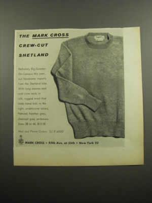 1955 Mark Cross Crew-Cut Shetland Sweater Advertisement | eBay
