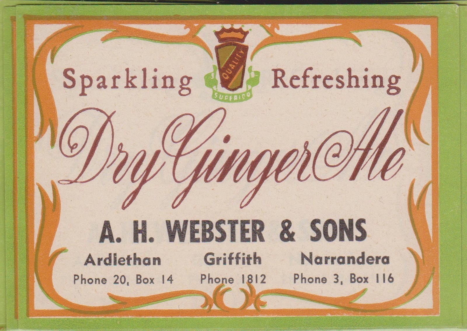 (LOA7) 1950-60 AU Webster’s dry ginger Ale label | eBay