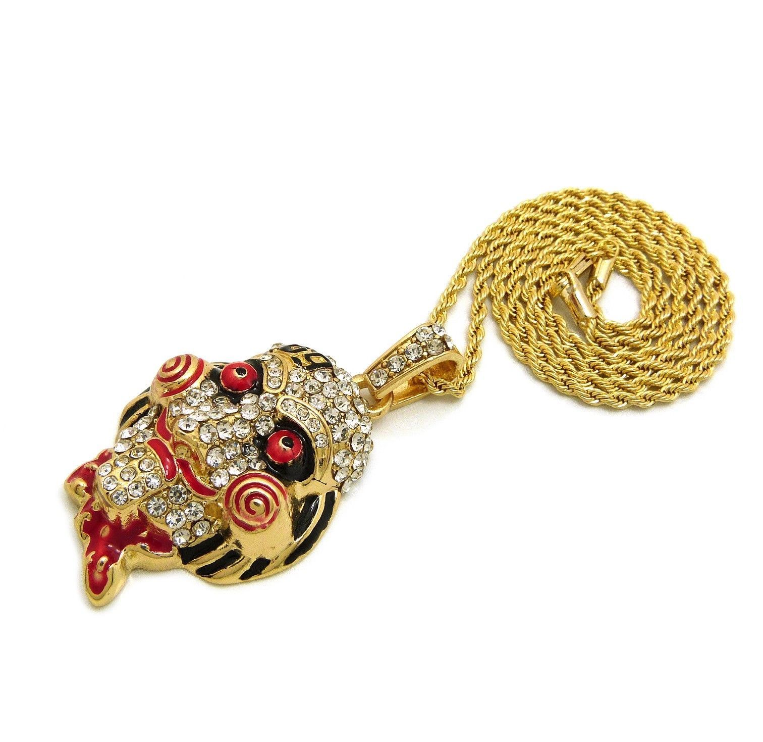 Iced 6ix9ine Jigsaw Necklace & Hip Hop Gold plated Metal Bust Down ...