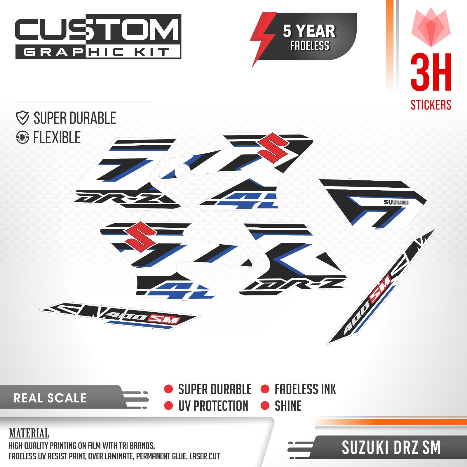 Custom Graphics for Suzuki DRZ 400 Drz400sm Decals Stickers full set | eBay