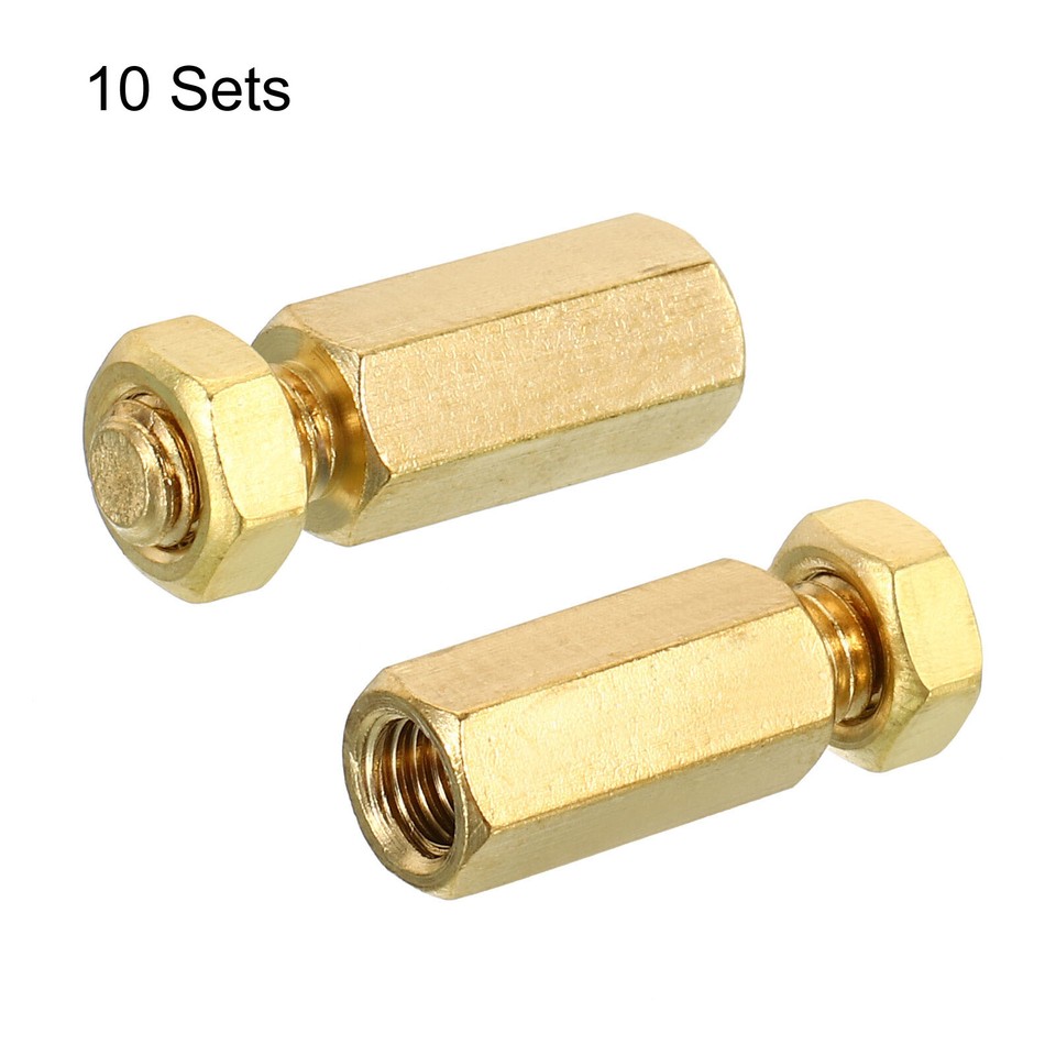 15mm+6mm M5 Standoff Screws 20 Pack Brass Hex PCB Standoffs Nuts Gold ...