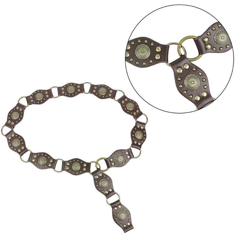 Ethnic Style PU Waist Belt with Carved Flower Rivets for Girl Jeans ...