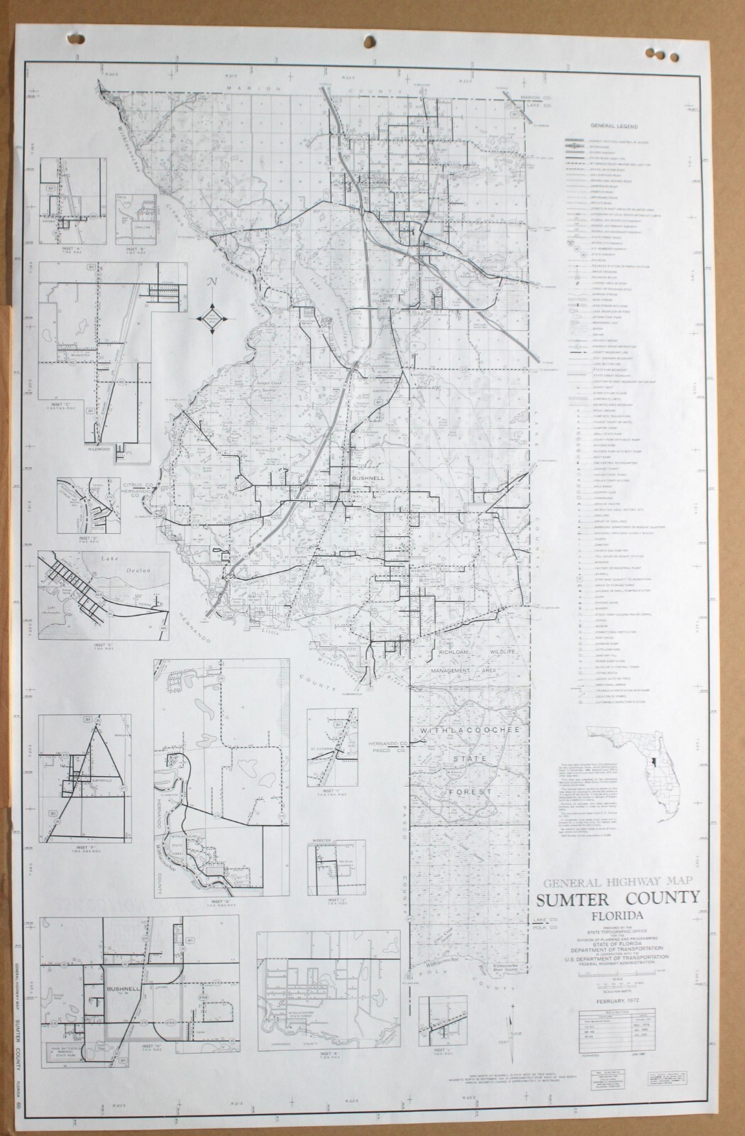 General Road Map of Sumter County Florida 1972 18x28" | eBay