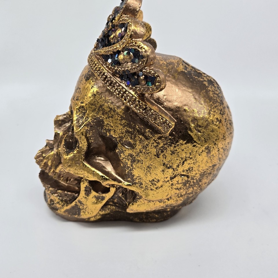 Gold Skeleton Skull with Light Up Eyes Wearing Crown Halloween Decor ...
