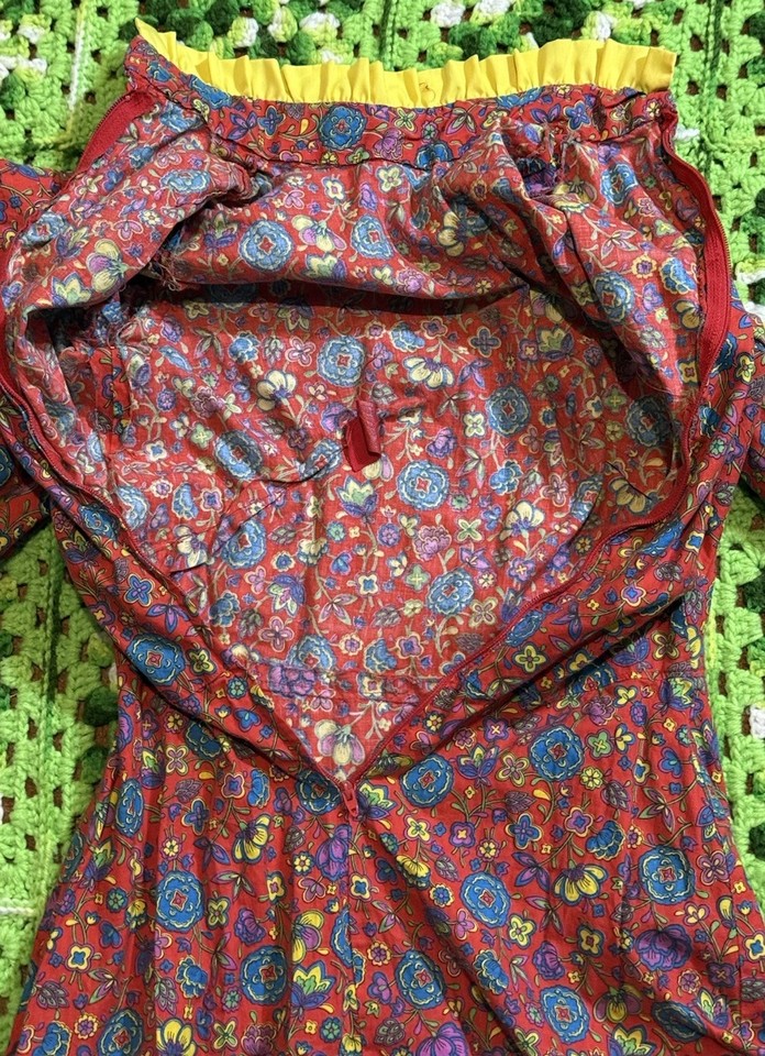 Vtg 70s Novelty Folk Print Vintage Folklore Floral Peasant Prairie ...