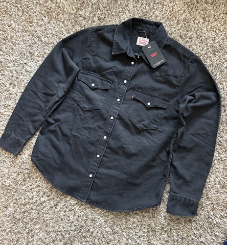 Levi's Women's The Western Shirt Pearl Snap Black Rose Size Medium ...
