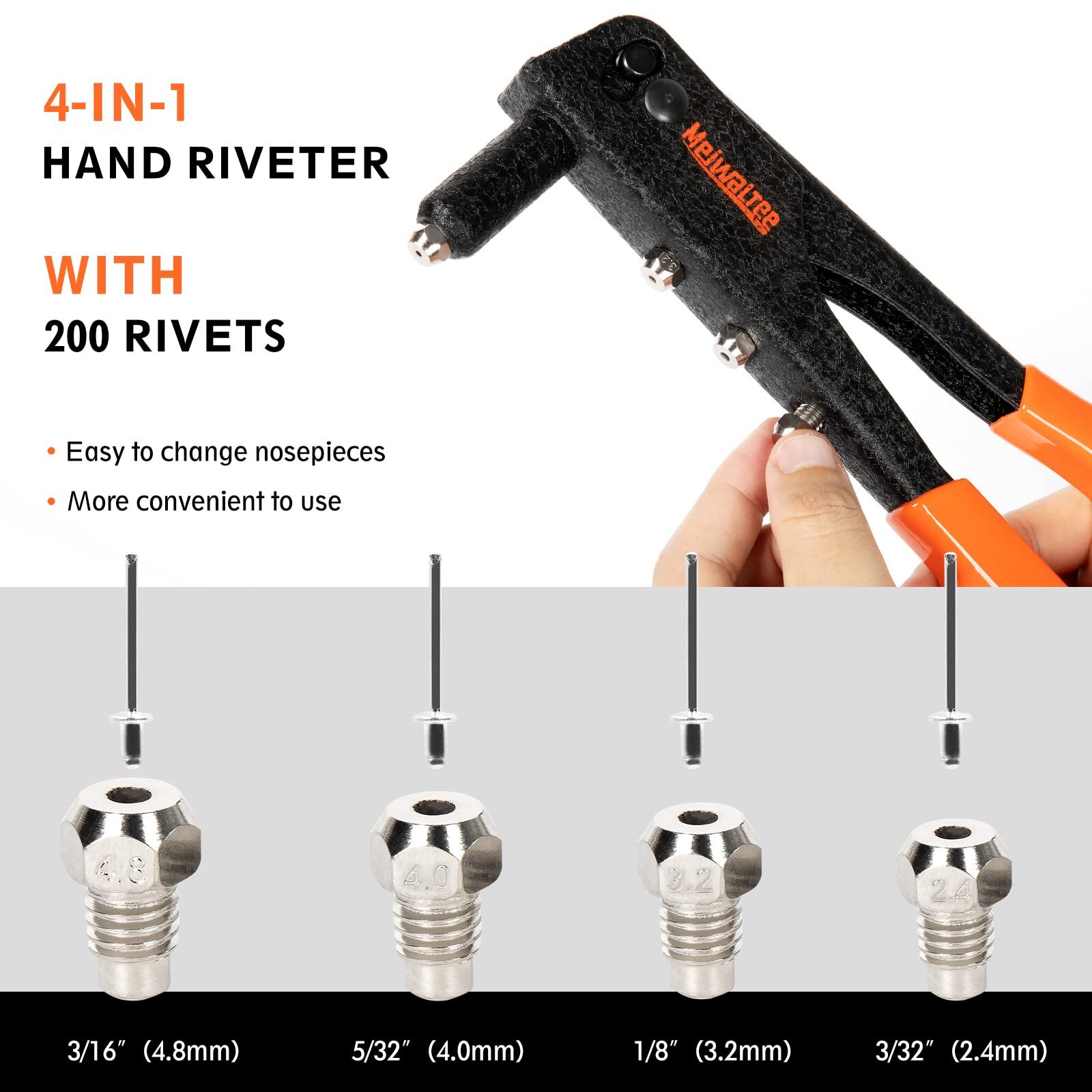 Heavy Hand Riveter Rivet Gun Professional Pop Rivet Gun Kit with 200pcs ...