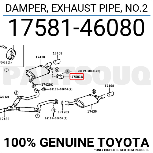 1758146080 Genuine Toyota DAMPER, EXHAUST PIPE, NO.2 17581-46080 | eBay