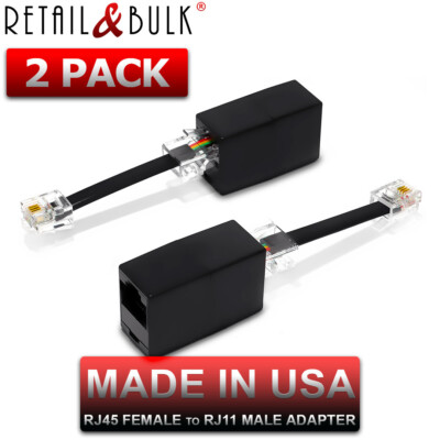 (2 PACK) Phone Jack to Ethernet Adapter RJ45 Female to RJ11 Male for ...