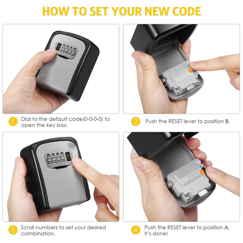 Security Key Lock Box 4 Digit Combination for House Wall Indoor Outdoor ...