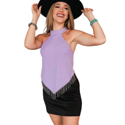 Lucky & Blessed Ladies Fringed Sleeveless Lavender Halter Top TO082-LVD ...
