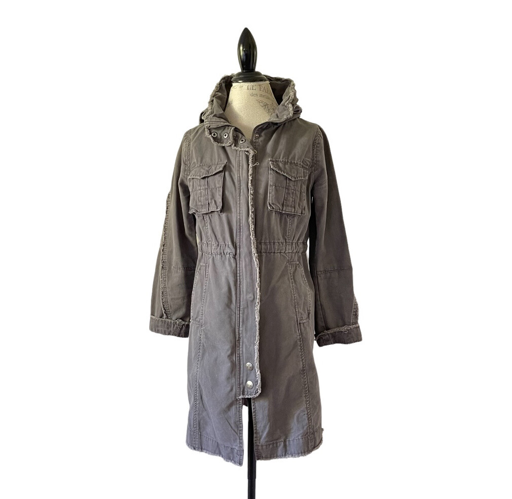 REFUGE Long Military Style Jacket Distressed Charcoal… - Gem