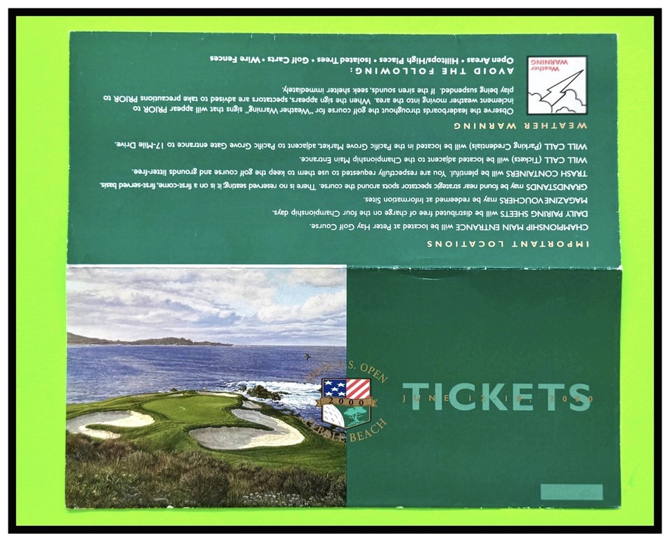 2000 PGA U.S. OPEN VIP TICKET INVITATION @ PEBBLE BEACH TIGER WOODS ...