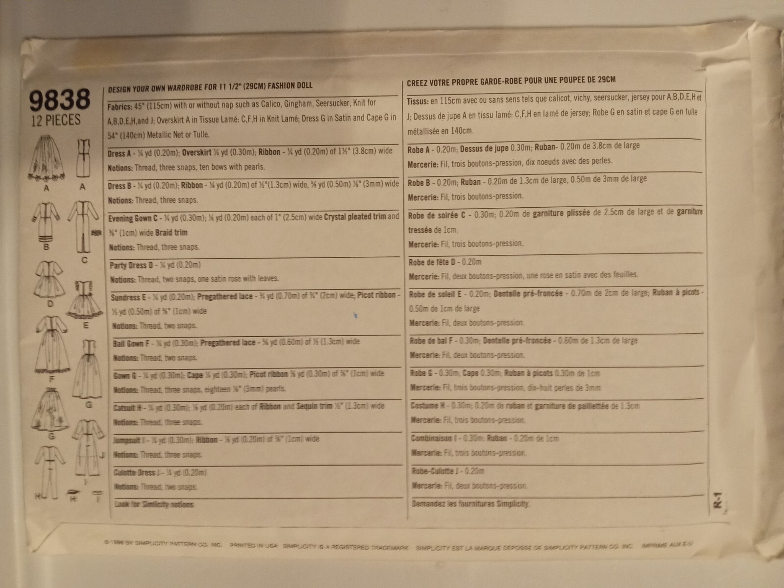 Simplicity 8333 1980s Fashion Doll Barbie Wardrobe Pattern Wedding Gown ...