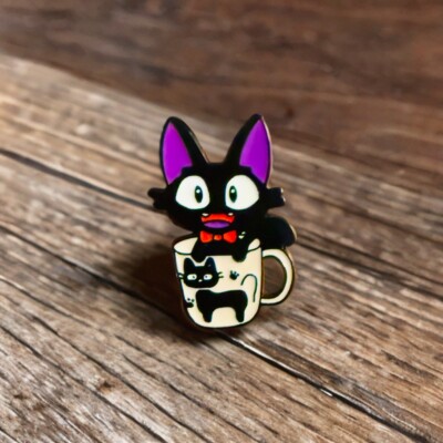 Enamel Pin - Jiji Black Cat In Mug Cup, Kawaii Lapel Pins Anime Kitty ...