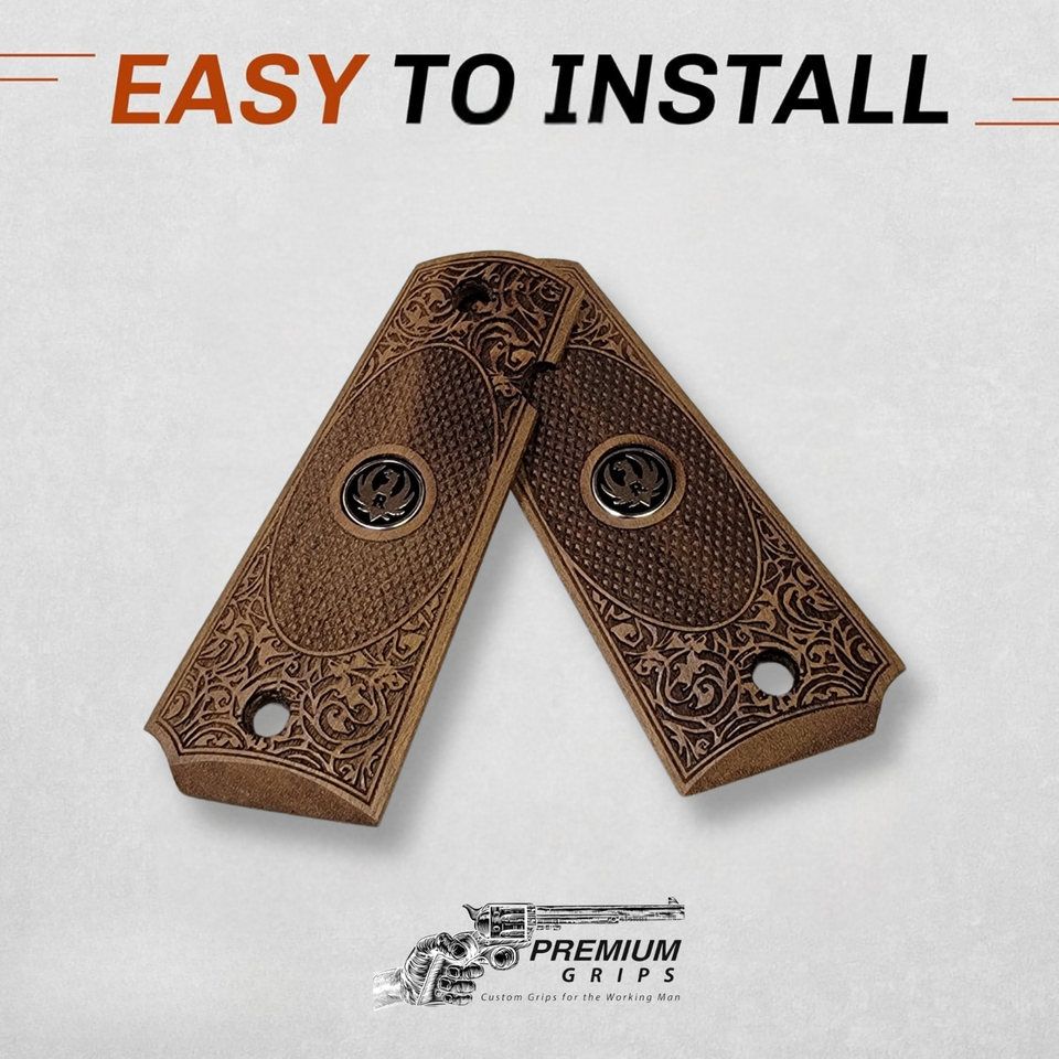 1911 Full Size Grips Unfinished Walnut with Checkering in an Oval Surrounded | eBay