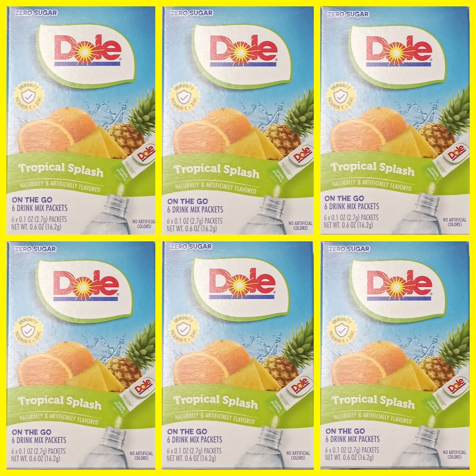 36 Dole Tropical Splash Zero Sugar On The Go Drink Mix Packets 6 Boxes ...
