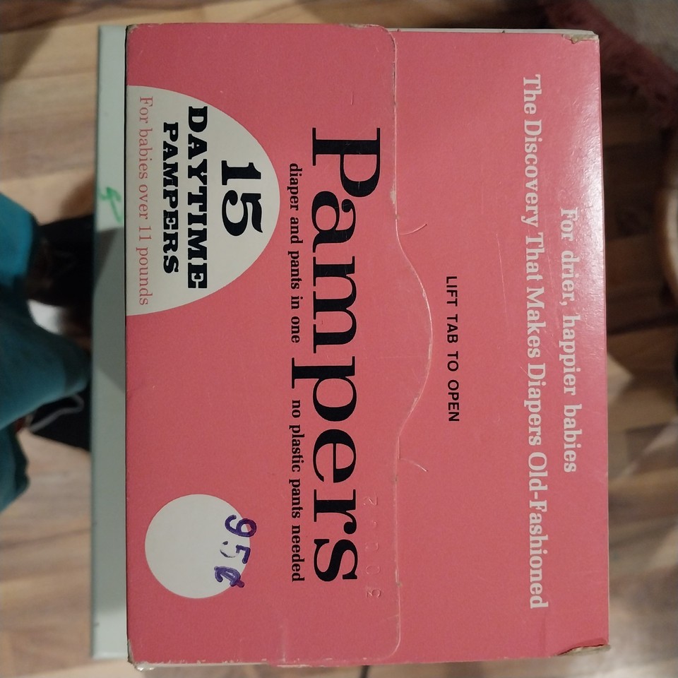 NEW VTG Pampers diapers 1960s era 15 Ct SEALED Cardboard paper BOX | eBay