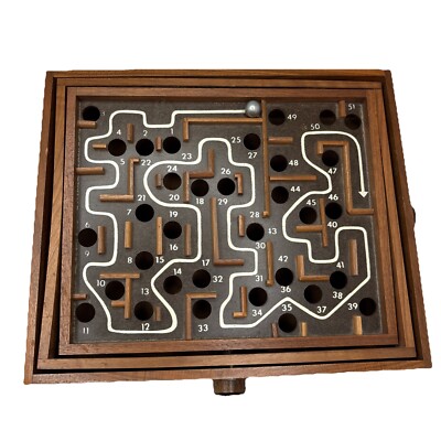 Vtg 80s Labyrinth Wooden Steel Ball Marble Tilting Maze Puzzle Game ...