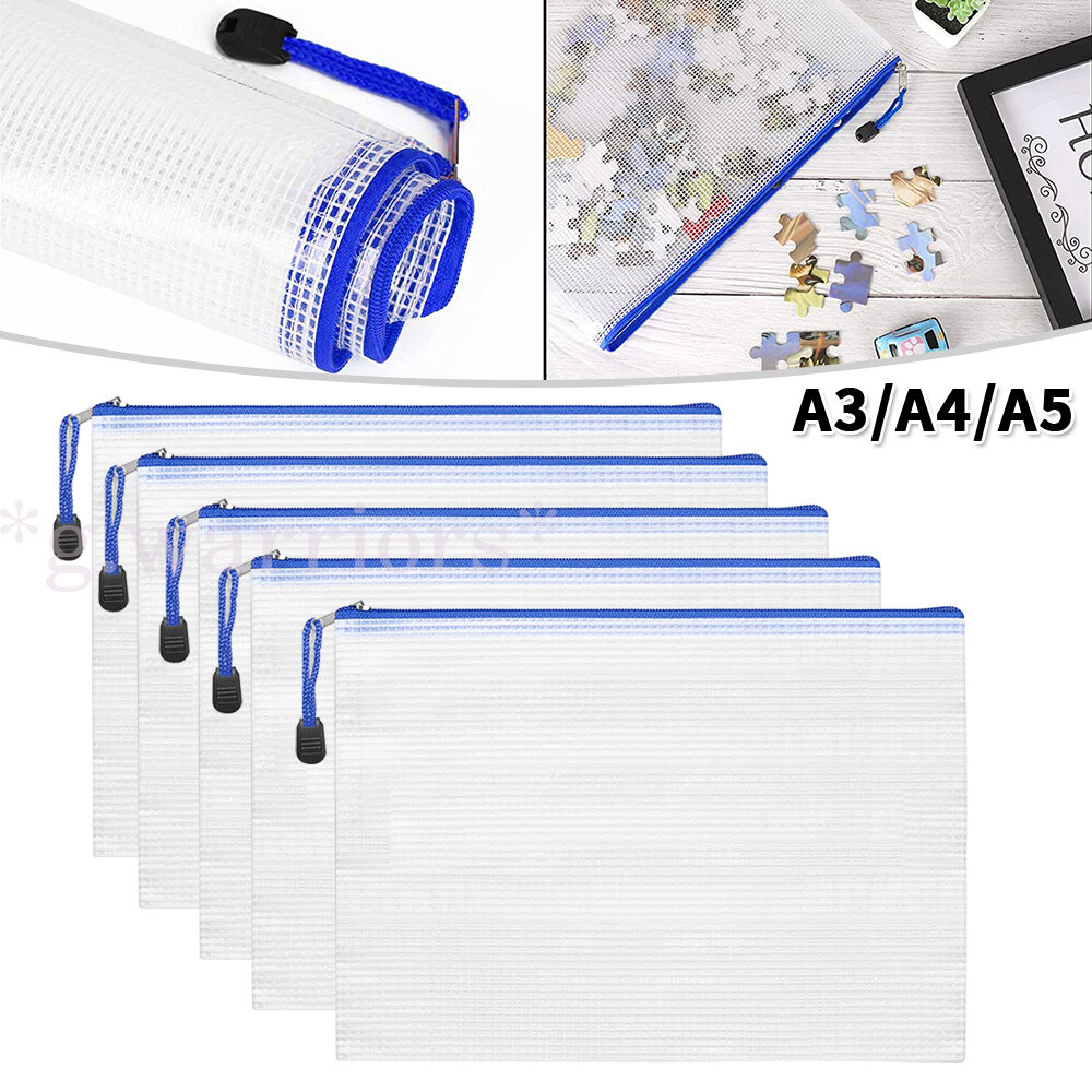 A3 A4 A5 Plastic Zip File Bags Storage Document Folder Protective ...