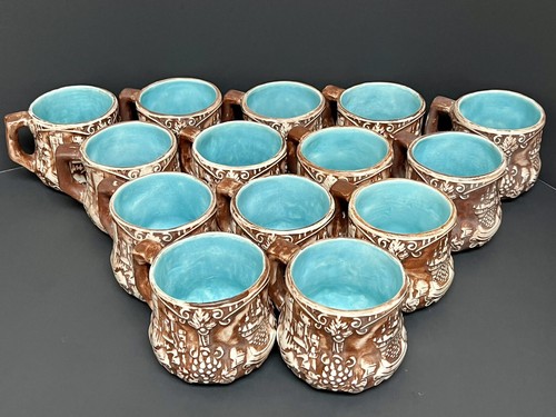 14 Embossed Coffee Tea Mugs Cup Ceramic Pottery by Delma Vintage Signed ...