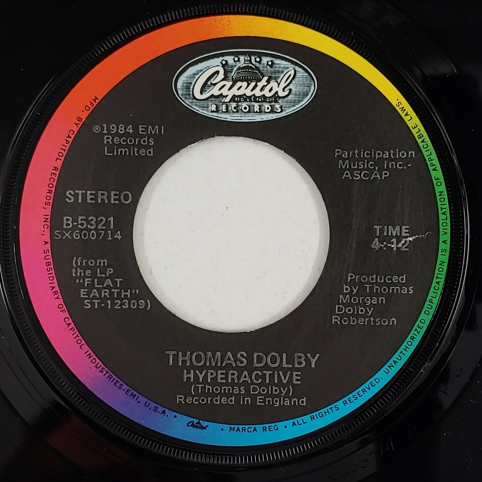 THOMAS DOLBY Hyper* Active b/w Dolby's Cube B5321 7" 45rpm Vinyl VG+ PS ...