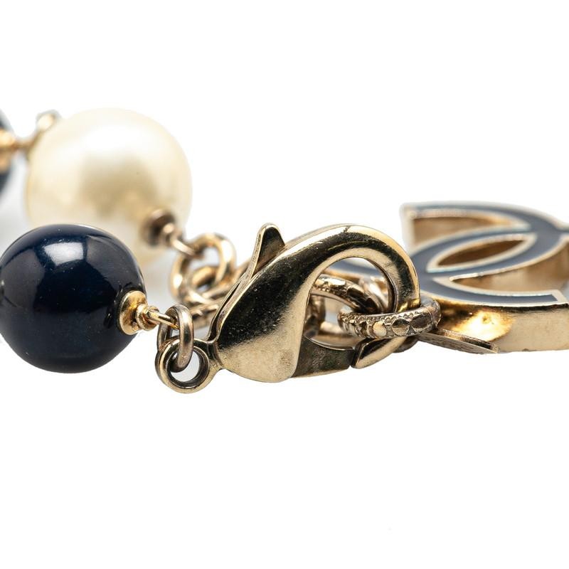 Chanel Coco Mark Navy Black Gold Fake Pearl Bracelet Women's Used | eBay