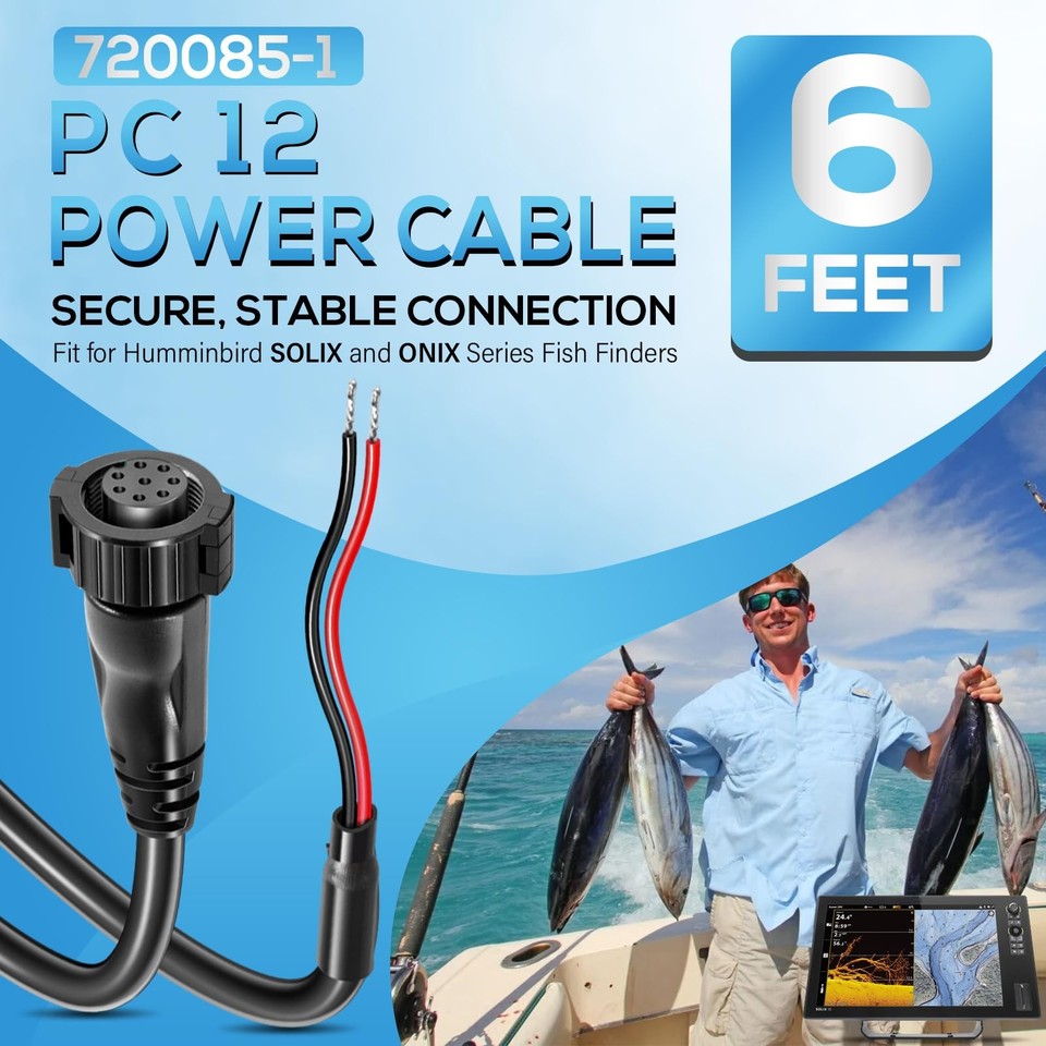 720085-1 Power Cable 6 Feet PC 12 Power Cord for Humminbird SOLIX ...