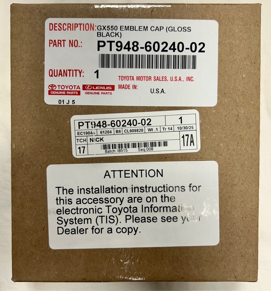 NEW FACTORY LEXUS 2024 2025 2026 GX550 BLACK GLOSS EMBLEM OVERLAY PT948 ...