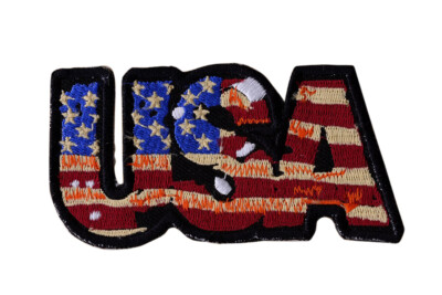 USA Flag Colors Embroidered Iron On Motorcycle Biker Vest Patch 4x2 ...