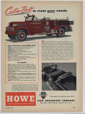 1956 Howe Fire Apparatus Ad: Howe Defender w/ Specs - Aiken Fire ...