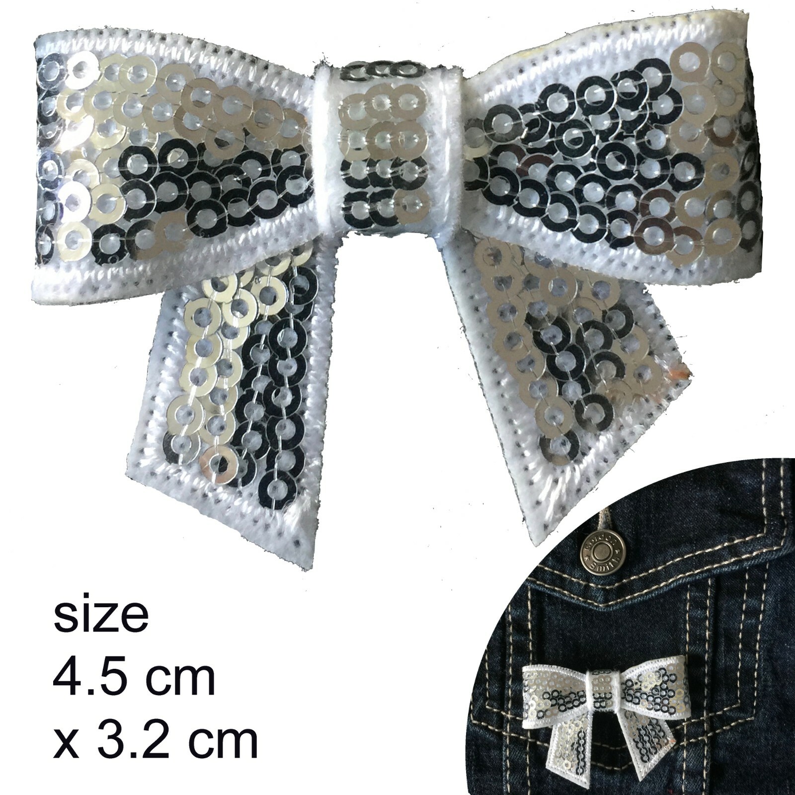 3D sequin bow iron on patch - Choose your colour - sparkling knot ...