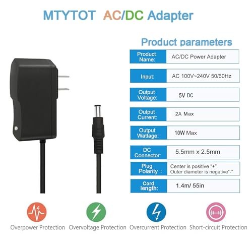 5Volt 2a DC Power Supply Adapter AC 100V-240V to 5 Volt 2Amp 1A 1.5A ...