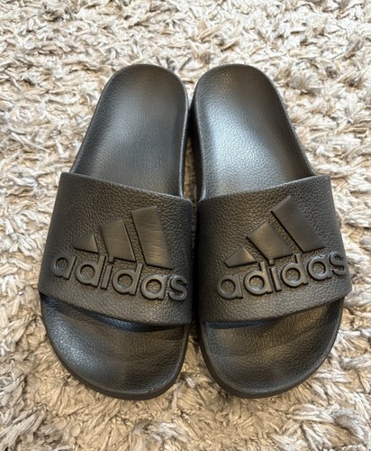 Great Adidas Adilette Aqua Slides Sandals All Black With Logo Size UK ...