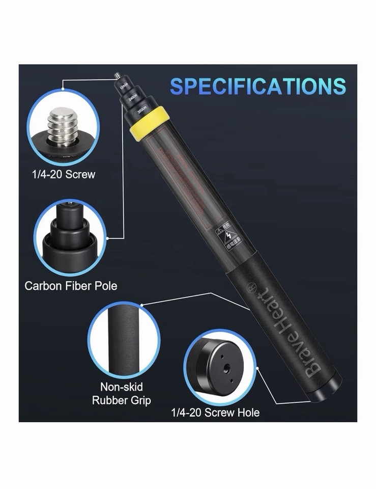 3M Carbon Fiber Invisible Extended Edition Selfie Stick For Insta360 ...