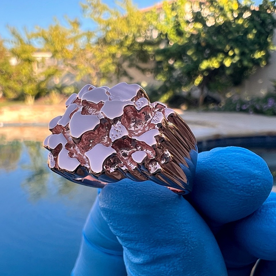 14K Rose Gold Plated over Real Solid 925 Sterling Silver Nugget Ring ...