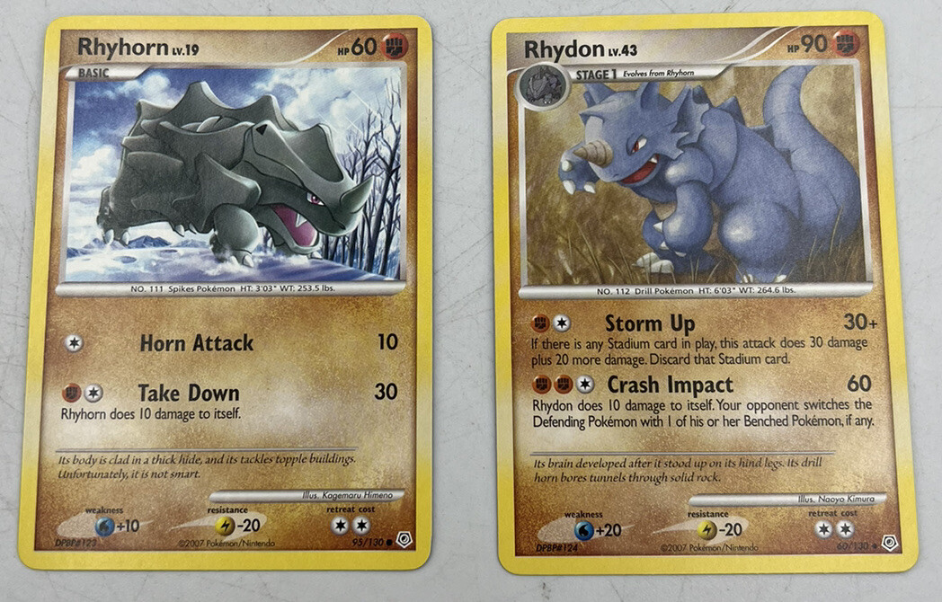 Rhyhorn 95/130 + Rhydon 60/130 Common Diamond and Pearl Pokemon Non ...