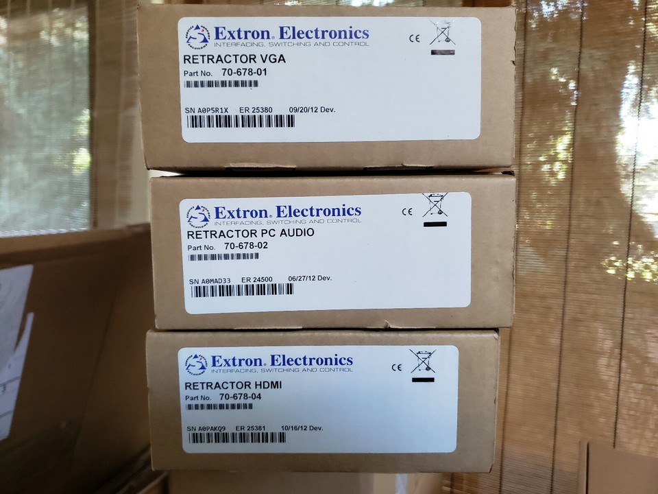 Extron Retractors, 70-678-04 (HDMI), 70-678-01 (VGA), and 70-678-02 (PC ...