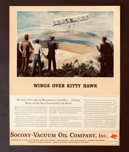 1937 Socony Vacuum Oil Advertisement Kitty Hawk Airplane Mobile Vtg ...