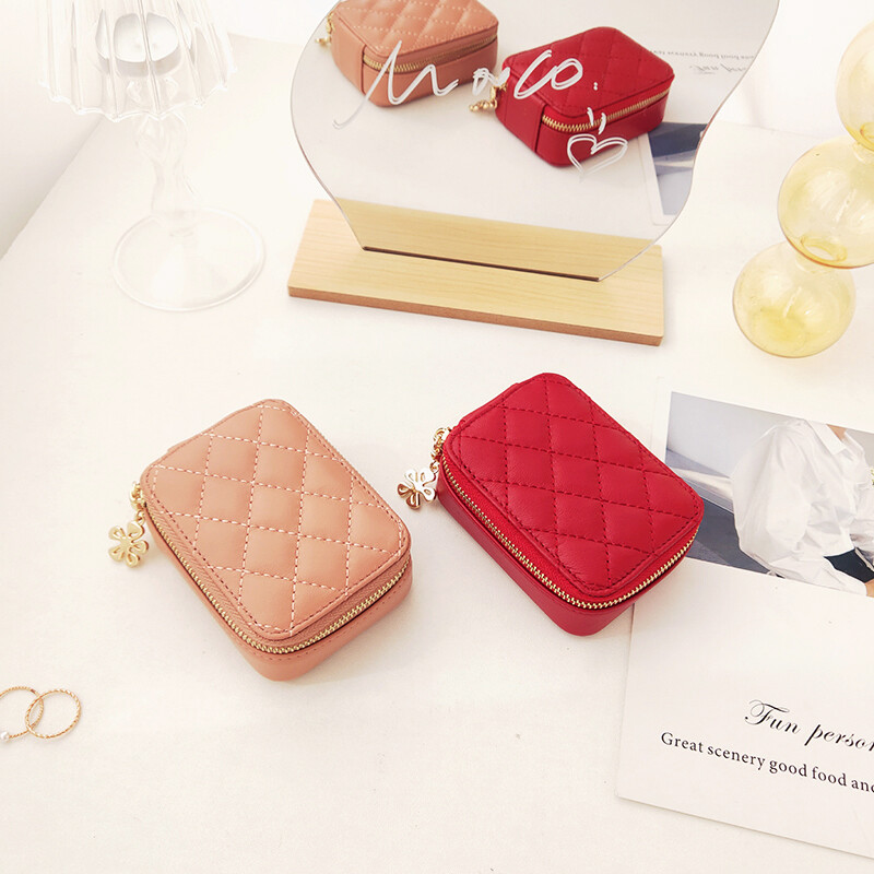 Genuine Leather Portable Lipstick Cosmetic Bag With Mirror Mini Makeup ...