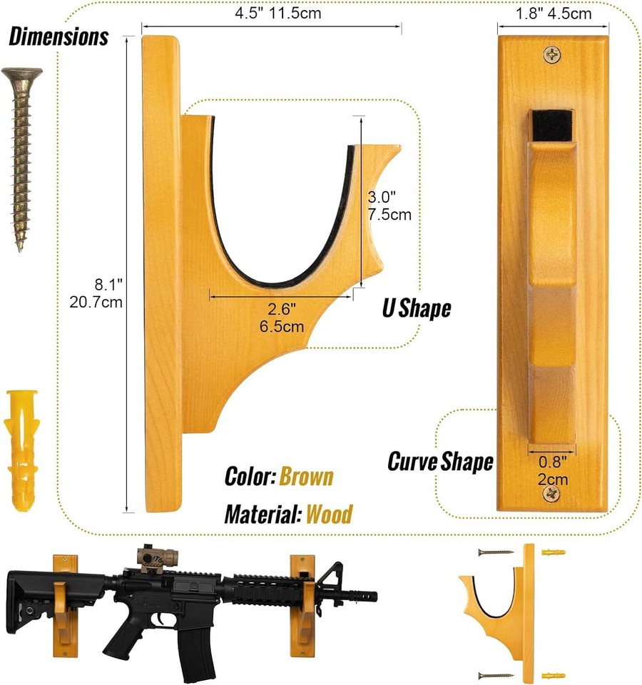 Rifle Gun Rack Wall Mount Wooden Shotgun Hooks Holder Single Gun ...