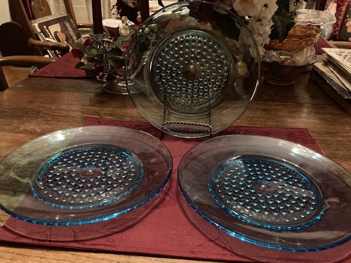 3 Aqua/Turquoise Glass Plates with Bubbles on Bottom Pretty!! | eBay