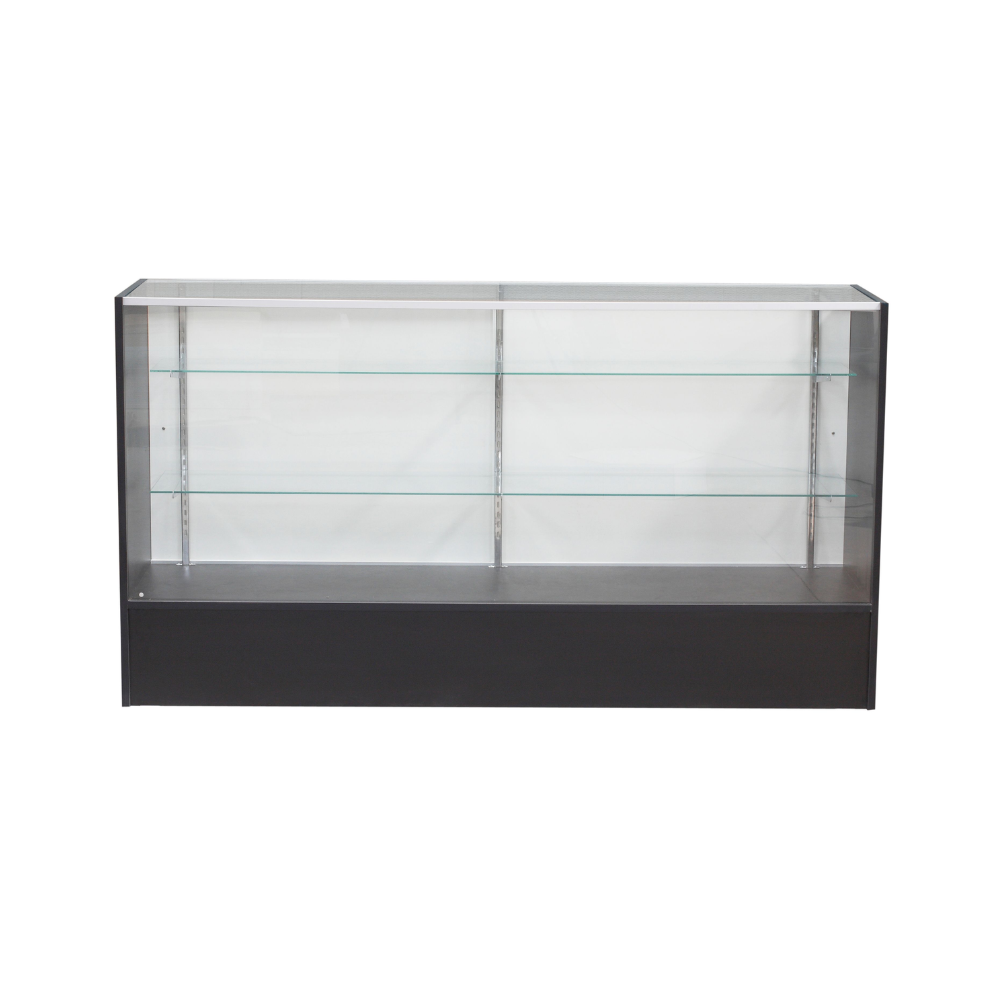 Black Wood Full Vision 70 Inch Glass Display Showcase with Adjustable ...